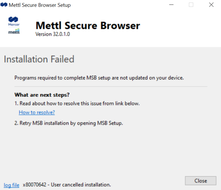 MSB Installation failure trouble shooting steps MSB Installation failure trouble shooting steps